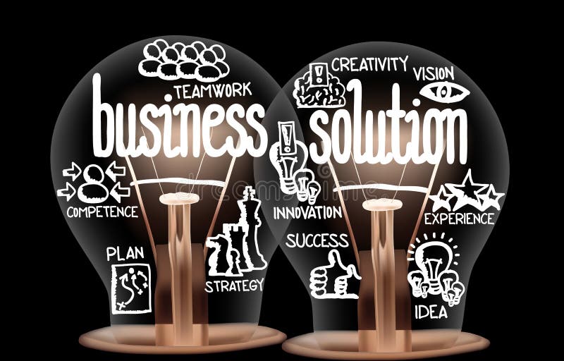 Light Bulb with Business Solution Concept Stock Vector - Illustration ...