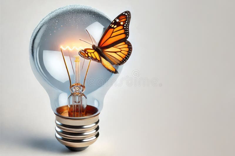 A Light Bulb with a Butterfly. Space for Text. Stock Image - Image of ...