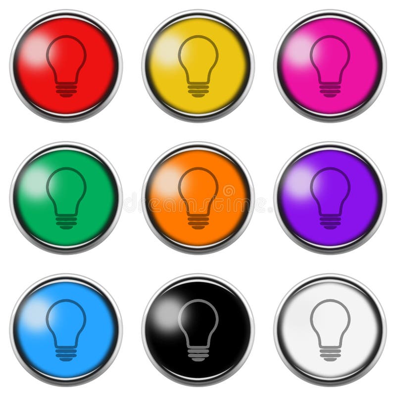 Light Bulb Button Icon Set Isolated on White with Clipping Path 3d ...