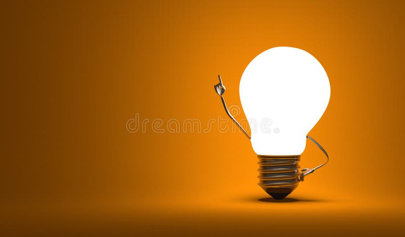 Light Bulb Character, Aha Moment, Orange Background Stock Illustration ...
