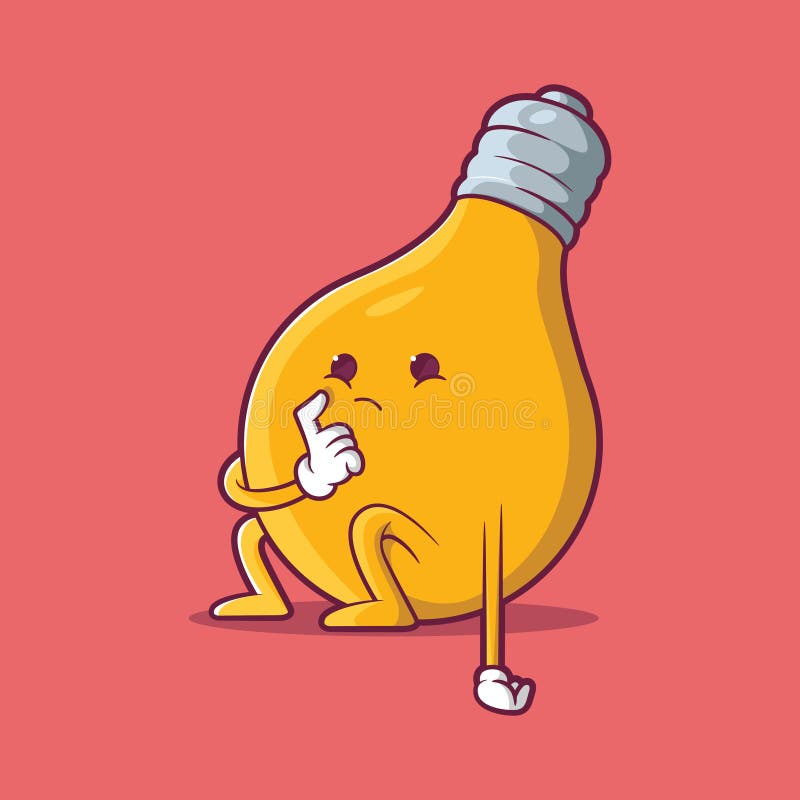 Light Bulb Character Thinking Vector Illustration. Stock Vector ...