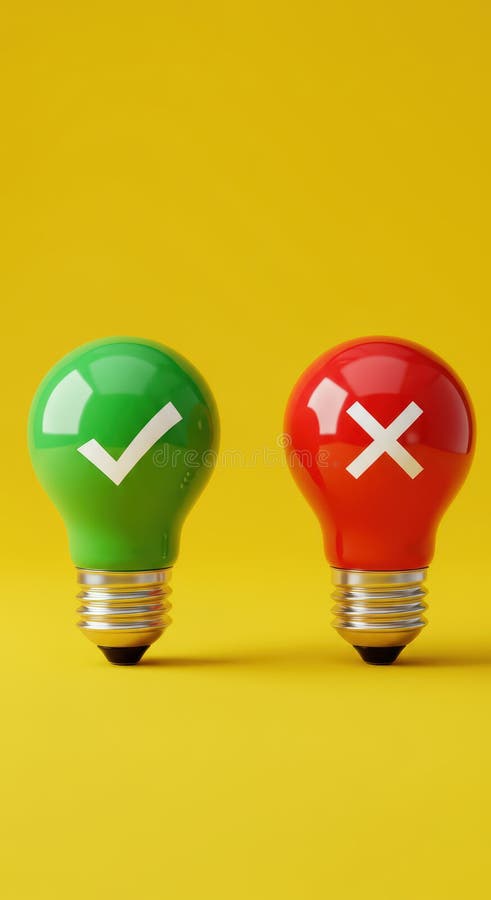 Light Bulb with Check and Cross Marks Stock Illustration - Illustration ...