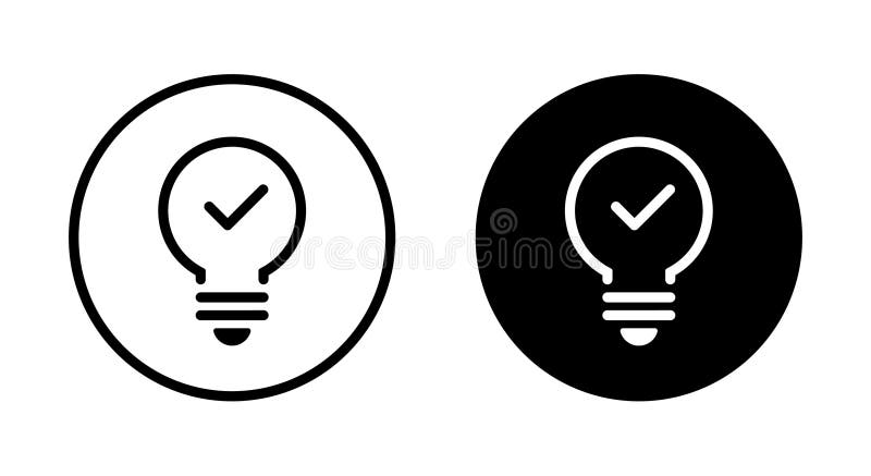 Light Bulb Check Mark Icon on Black Circle. Lamp with Tick Sign Symbol ...