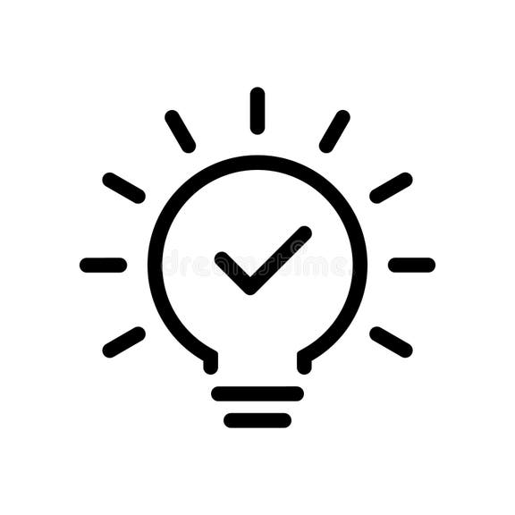 Light Bulb with Checkmark Icon. Quick Tip Sign Symbol Stock ...