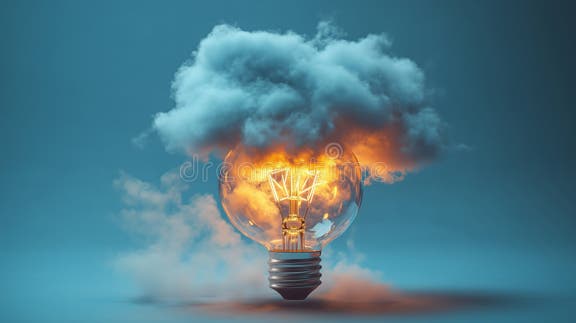 Light Bulb with Cloud on Blue Background Stock Photo - Image of ...