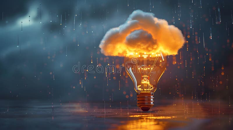 Light Bulb with Cloud and Rain Nourishing Ideas. Stock Illustration ...