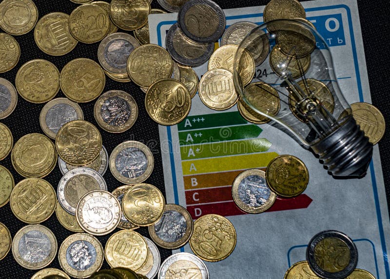 Light Bulb, Coins, Efficiency Stock Image - Image of closeup ...