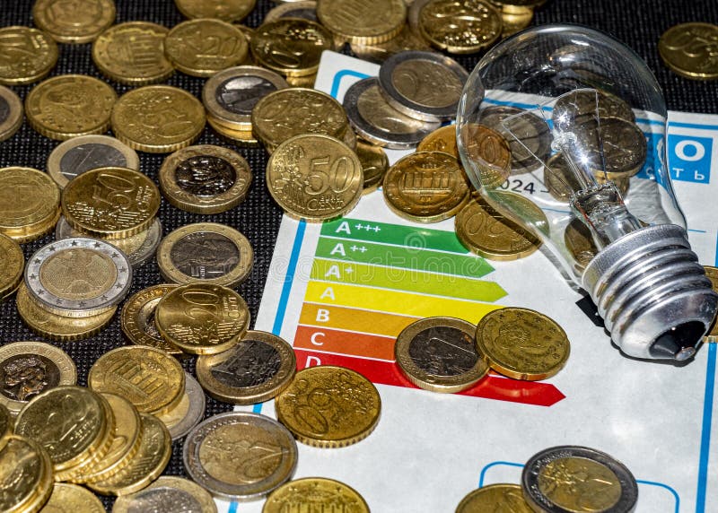 Light Bulb, Coins, Efficiency Stock Image - Image of illuminated, light ...