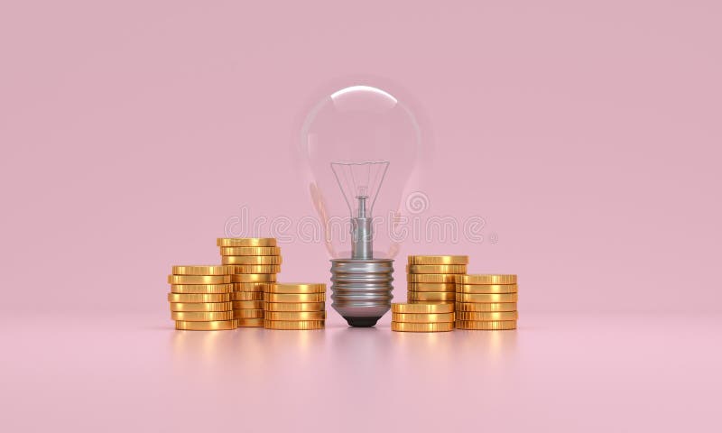 Light Bulb with Coins Stack. Creative Ideas for Saving Money Concept ...