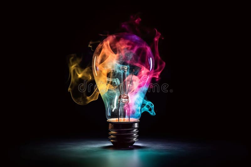 Light Bulb Colored Smoke and Spray Inside Stock Illustration ...