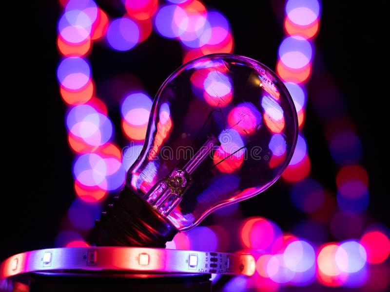 Light Bulb with Colorful Bokeh Led Lights Stock Photo - Image of ...