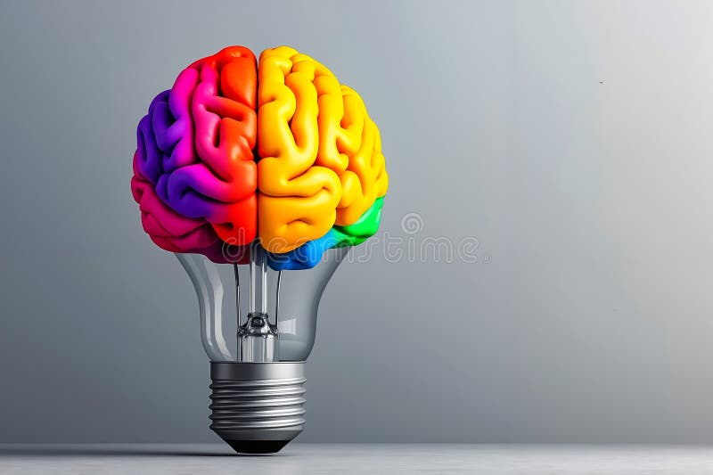 A Light Bulb with a Colorful Brain Inside of it Stock Image - Image of ...