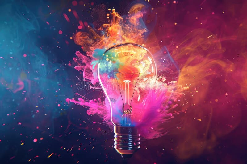 Light Bulb with Colorful Smoke on Black Background Stock Image - Image ...