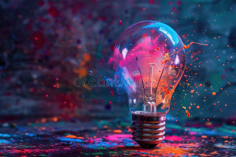 Light Bulb with Colorful Smoke on Black Background Stock Photo - Image ...