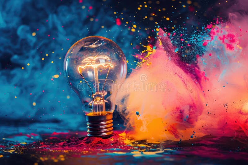 Light Bulb with Colorful Smoke on Black Background Stock Photo - Image ...