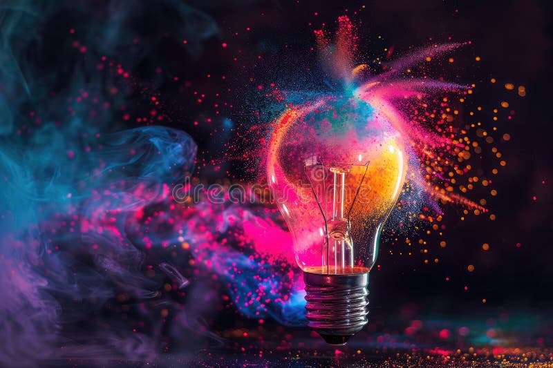 Light Bulb with Colorful Smoke on Black Background Stock Image - Image ...