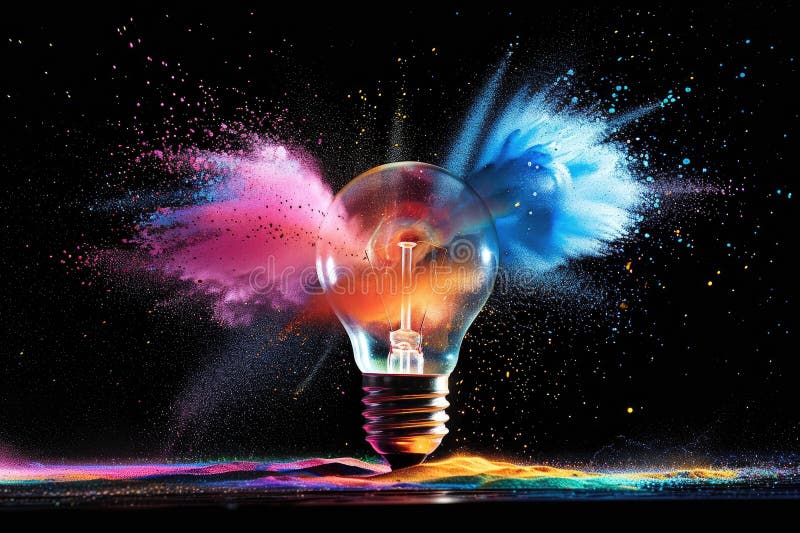 Light Bulb with Colorful Smoke on Black Background Stock Photo - Image ...