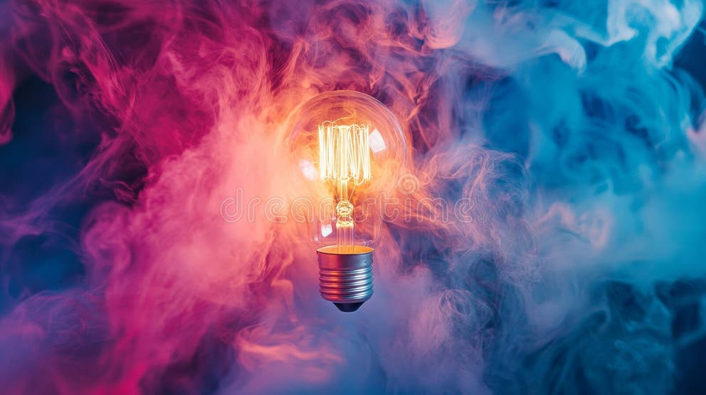 Light Bulb with Colorful Smoke Effect, Creative Energy Concept Stock ...