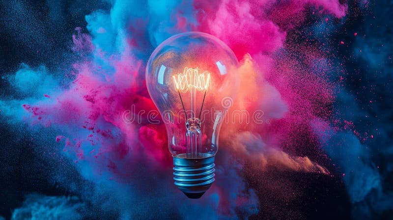 Light Bulb with Colorful Smoke Explosion, Creative Concept Stock Image ...