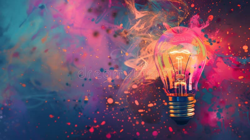 Light Bulb with Colorful Splashes Against a Smoky Background ...