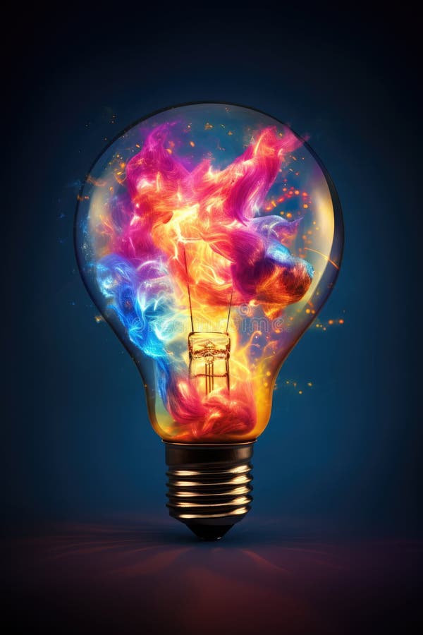 Light Bulb with Colour Explosion on Dark Background, Created Using ...