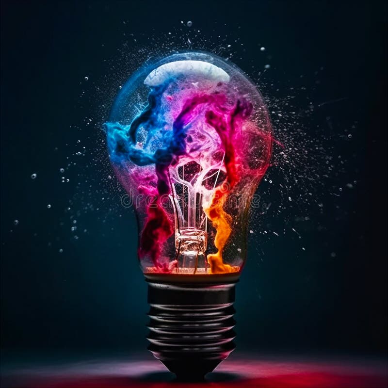 Light Bulb with Colourful Dust Burst. Creative Ideas Concept Background ...