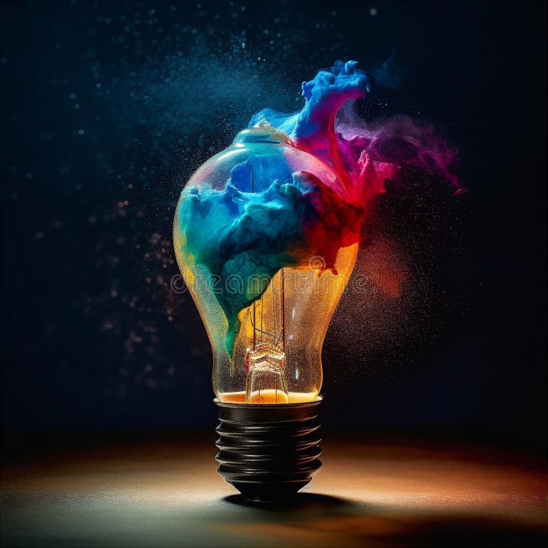 Light Bulb with Colourful Dust Burst. Creative Ideas Concept Background ...