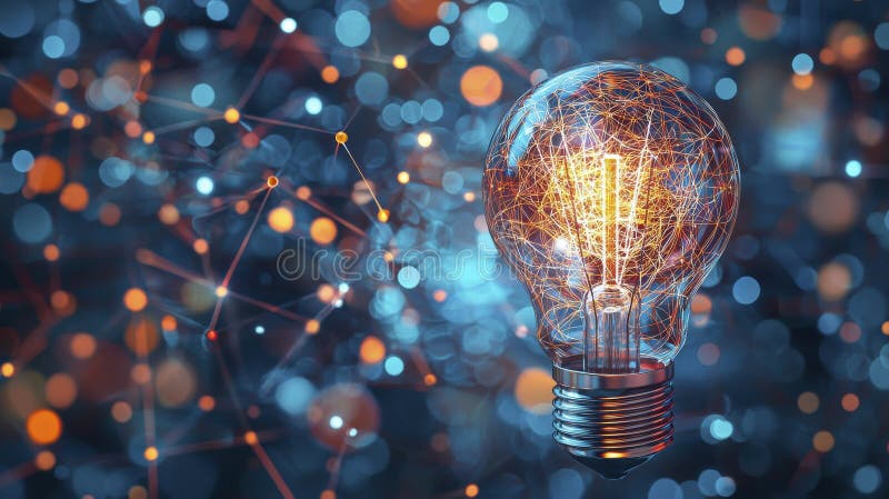 Light Bulb with Complex Network Glowing Beautifully Stock Illustration ...