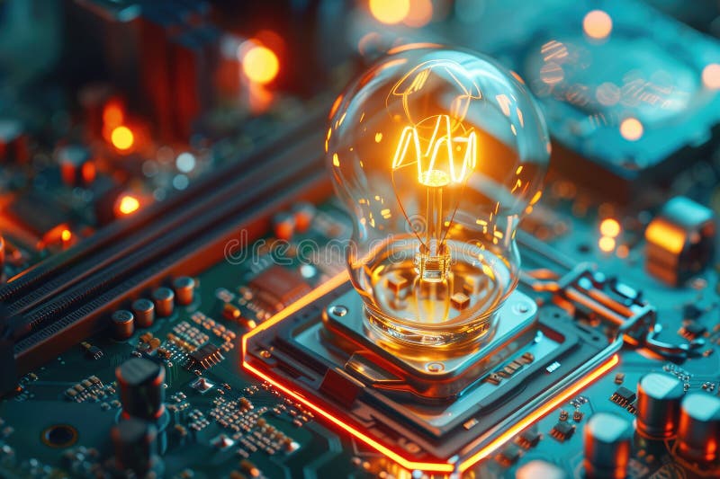 Light Bulb on Computer Chip - Technology Concept Stock Illustration ...