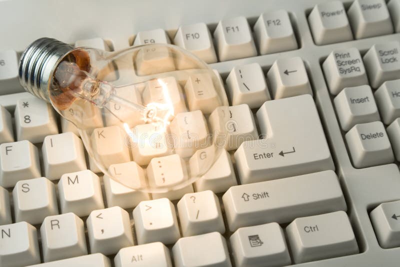 Light Bulb and Computer Keyboard Stock Image - Image of bright ...