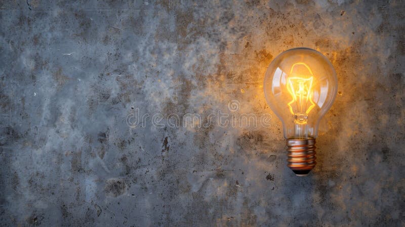Light Bulb on Concrete Wall Stock Photo - Image of electrical, electric ...