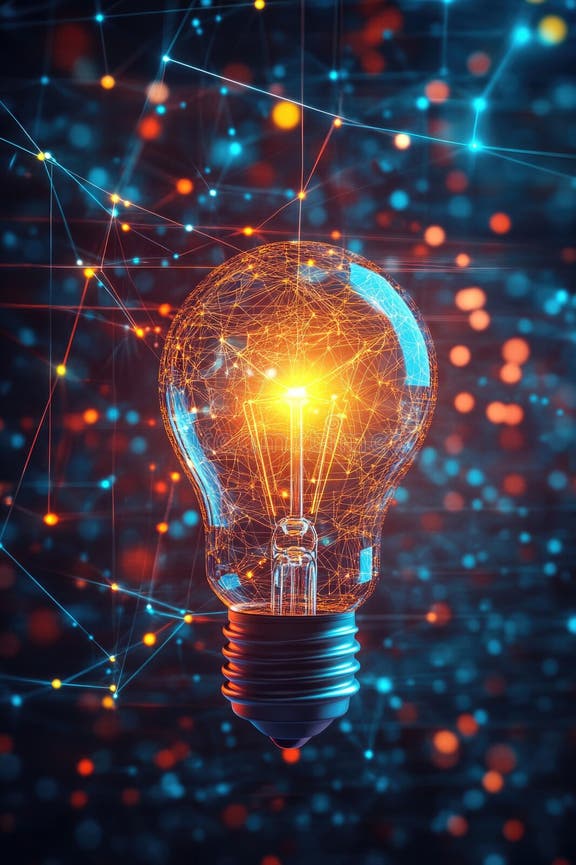 Light Bulb with Connected Dots Stock Photo - Image of bulb, solving ...