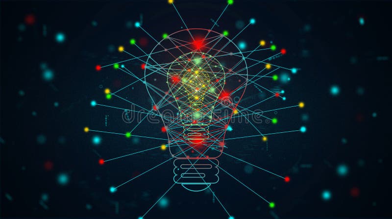 Light Bulb Connection and Communication Concept. Colorful Points ...