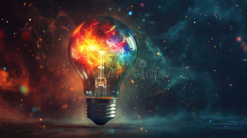 Light Bulb Containing Glowing Nebula Clouds Symbolizing Innovation and ...