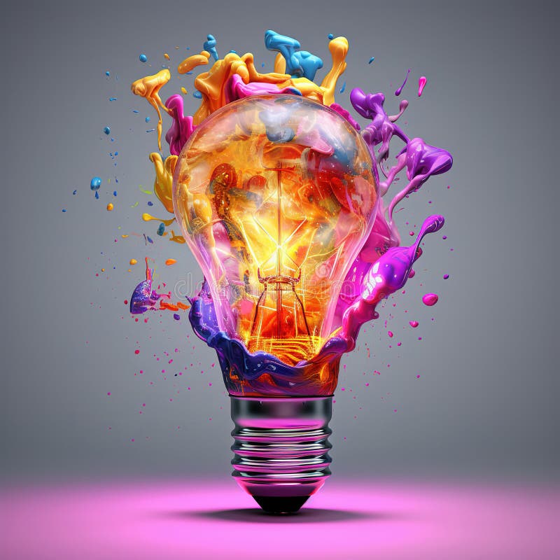 Light Bulb Creative Colored Dust Powder Smoke Splash Explosion. Stock ...