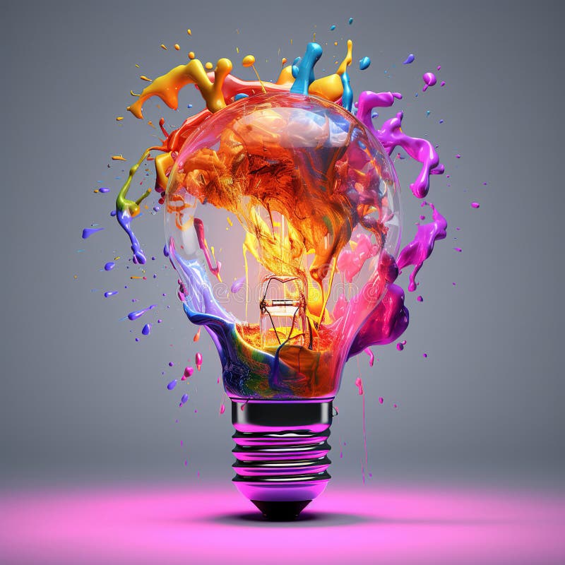 Light Bulb Creative Colored Dust Powder Smoke Splash Explosion. Stock ...