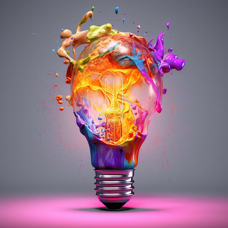 Light Bulb Creative Colored Dust Powder Smoke Splash Explosion. Stock ...
