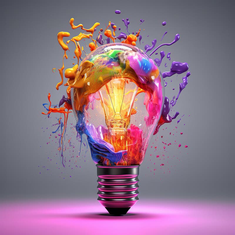 Light Bulb Creative Colored Dust Powder Smoke Splash Explosion. Stock ...