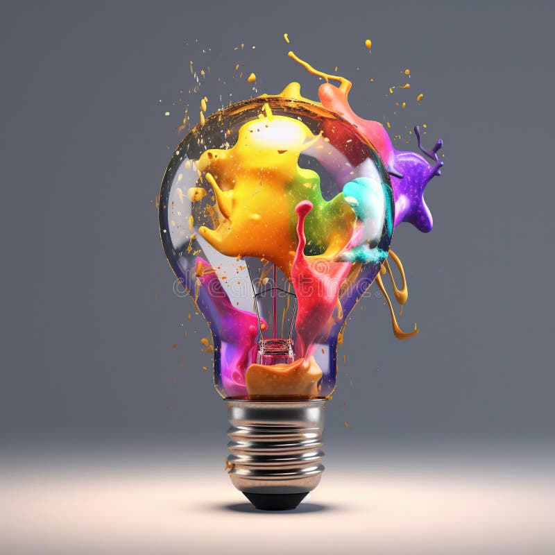 Light Bulb Creative Colored Dust Powder Smoke Splash Explosion. Stock ...