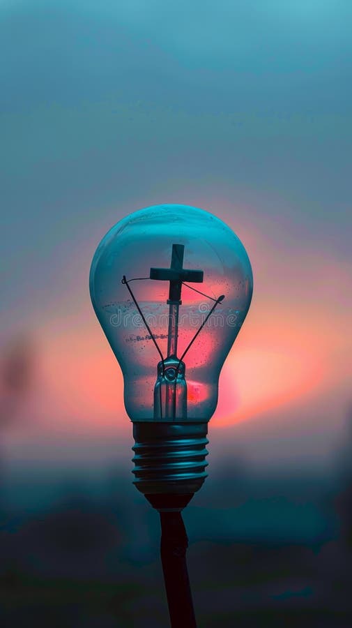 Light Bulb with a Cross Inside Against Sky Background Stock Photo ...