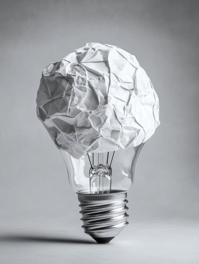 Light Bulb with Crumpled Paper Ball Stock Image - Image of generation ...