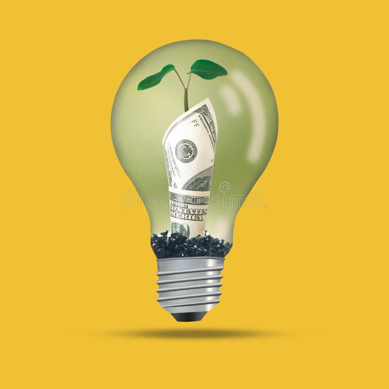 Light Bulb with Currency Inside ,money Grow Up. Stock Image - Image of ...