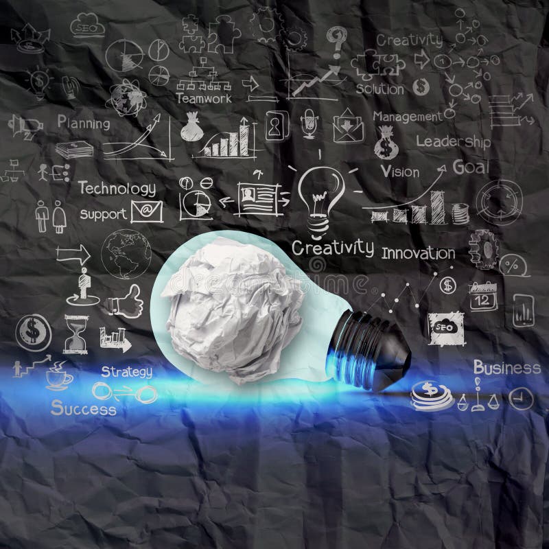 Light Bulb 3d On Business Strategy On Crumpled Paper Background Stock ...