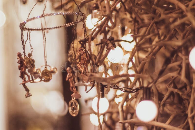 Light Bulb Decor in Party Abstract Christmas Tree in Golden Ligh Stock ...