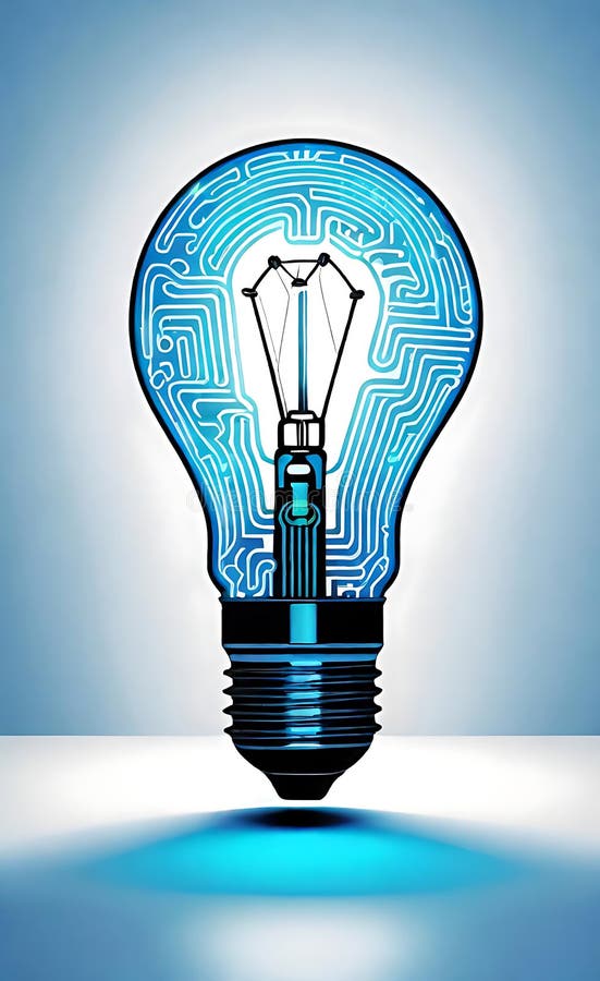 Light Bulb with Digital Brain Circuit Stock Illustration - Illustration ...