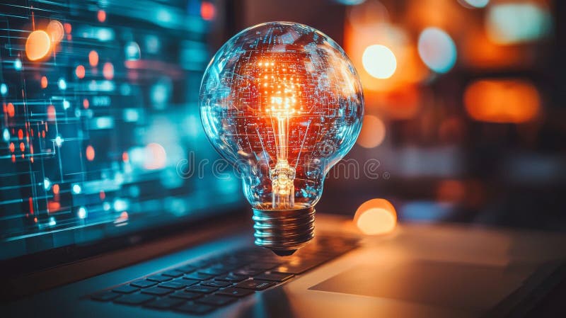 Light Bulb with Digital Circuits Inside Placed on Laptop Stock Image ...