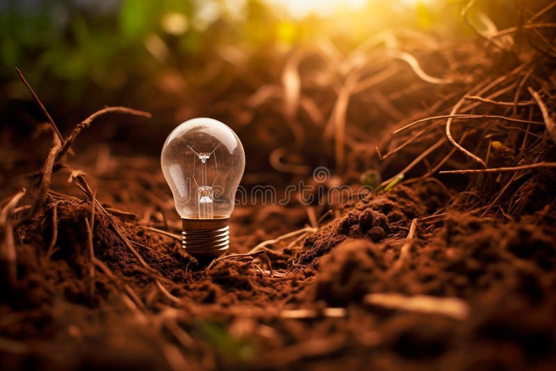 Light Bulb in the Dirt Concept for Renewable Energ, Generative AI Stock ...