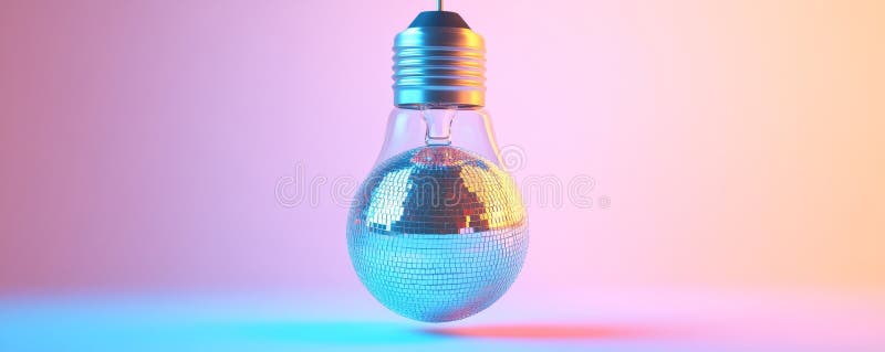 Light Bulb with Disco Ball Inside, Colorful Lighting. Creative Design ...