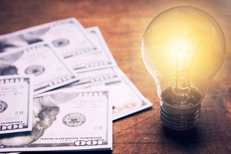 Light bulb with dollar stock image. Image of bill, cash - 97242725