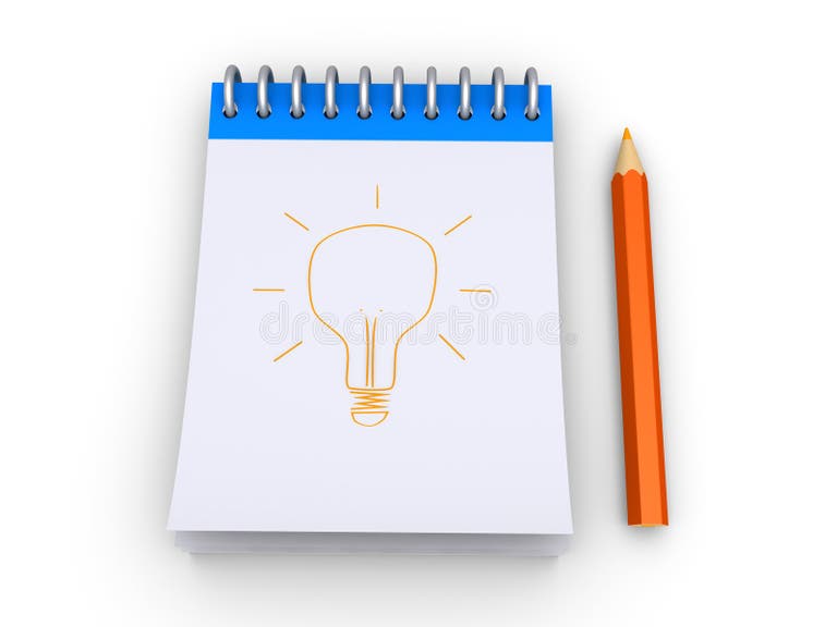 Light Bulb is Drawn To a Notepad Stock Illustration - Illustration of ...